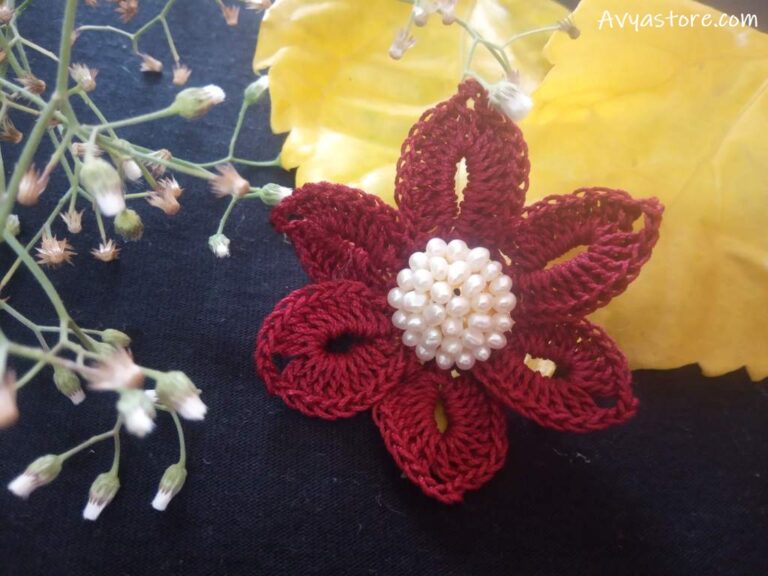 Crochet Flower Brooch -Free Pattern & Instructions